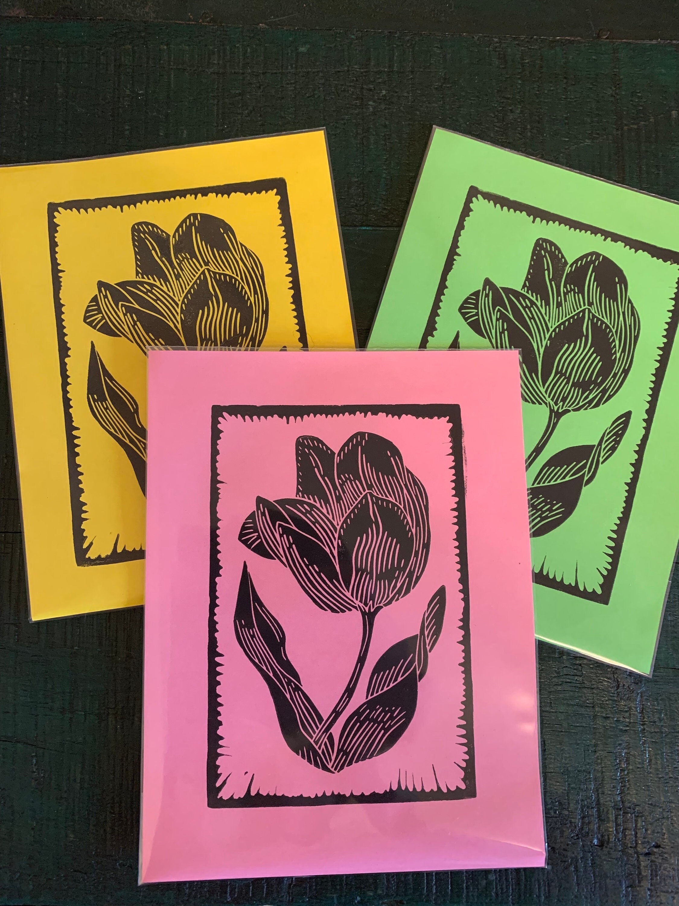 Tulip Linocut Print on Colored Paper - Etsy