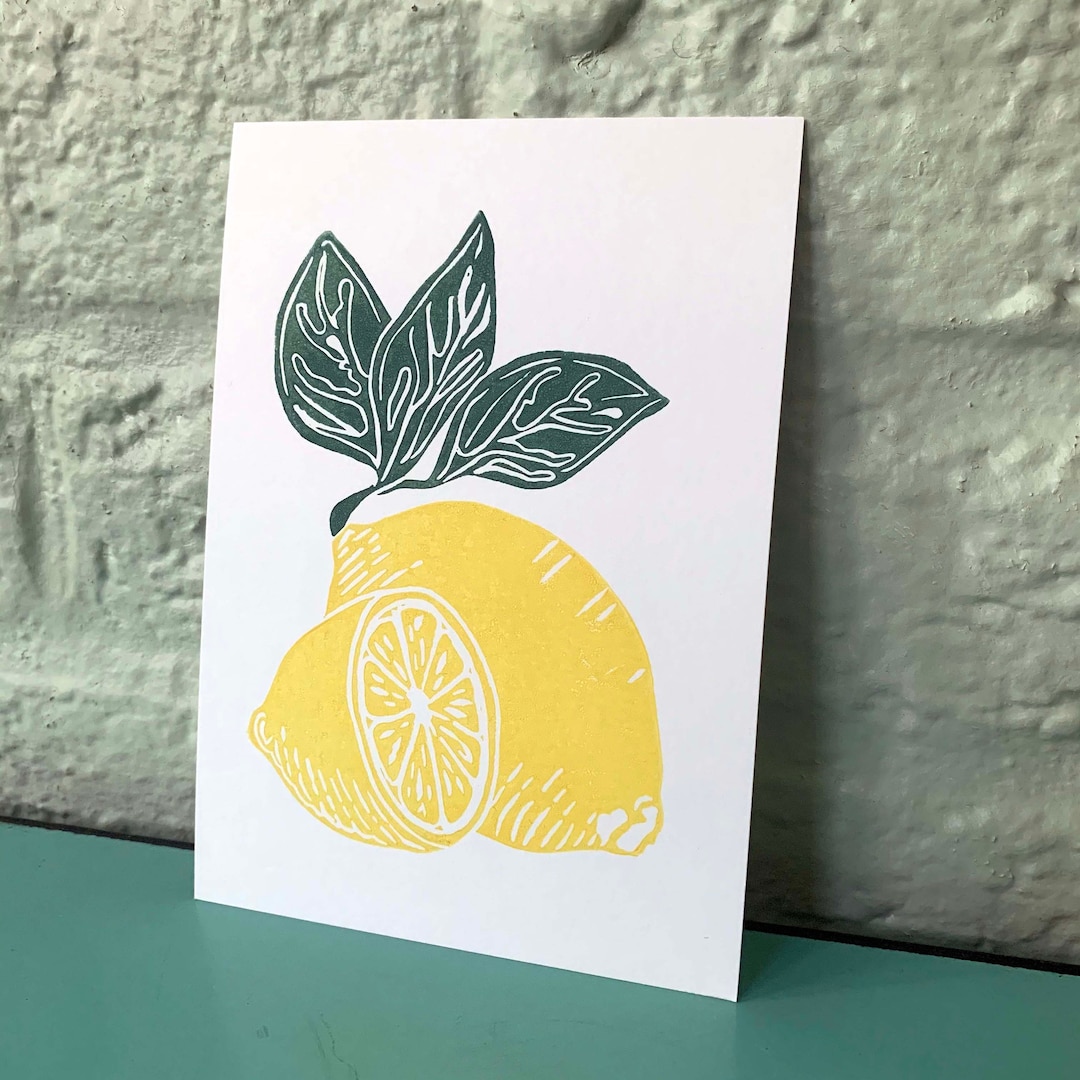 Lemon Linocut Print on Card Stock - Etsy