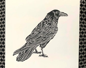 Raven Linocut | Etsy