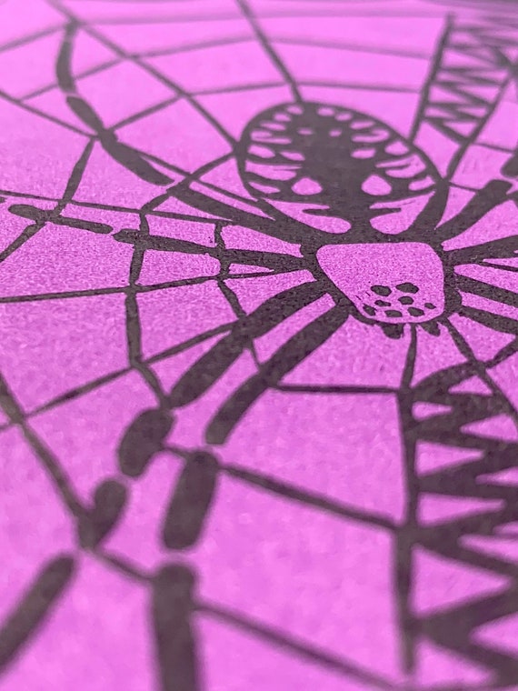 Writing Spider Linocut on Purple - Etsy