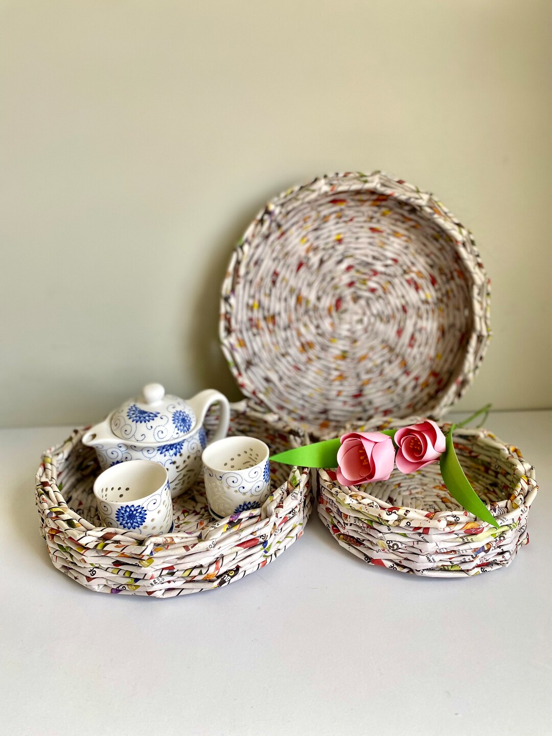 Handmade Tray, Woven Tray, Newspaper Tubes Tray, Recycled Tray,wall ...