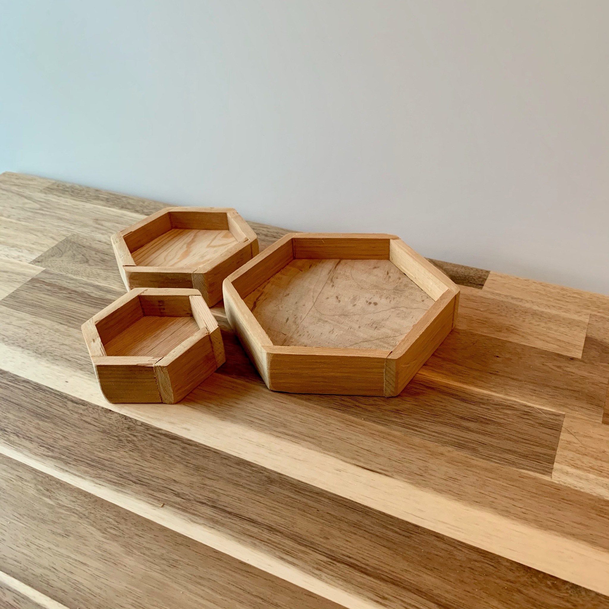 Wooden Hexagon Tray Set - Etsy