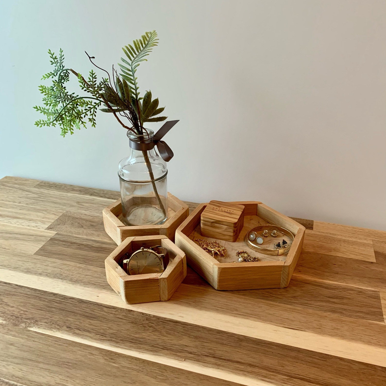 Wooden Hexagon Tray Set - Etsy