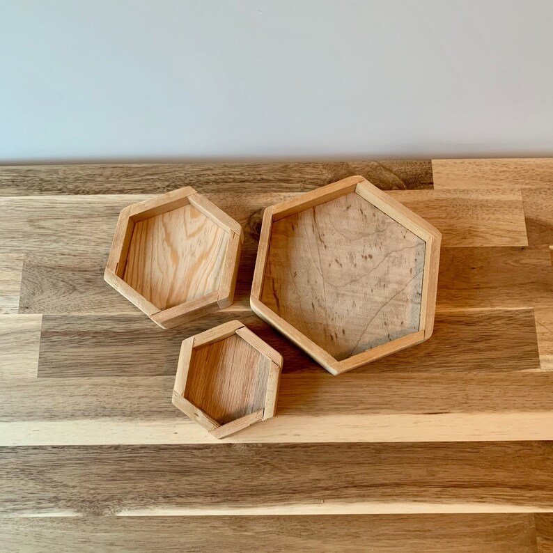 Wooden Hexagon Tray Set - Etsy