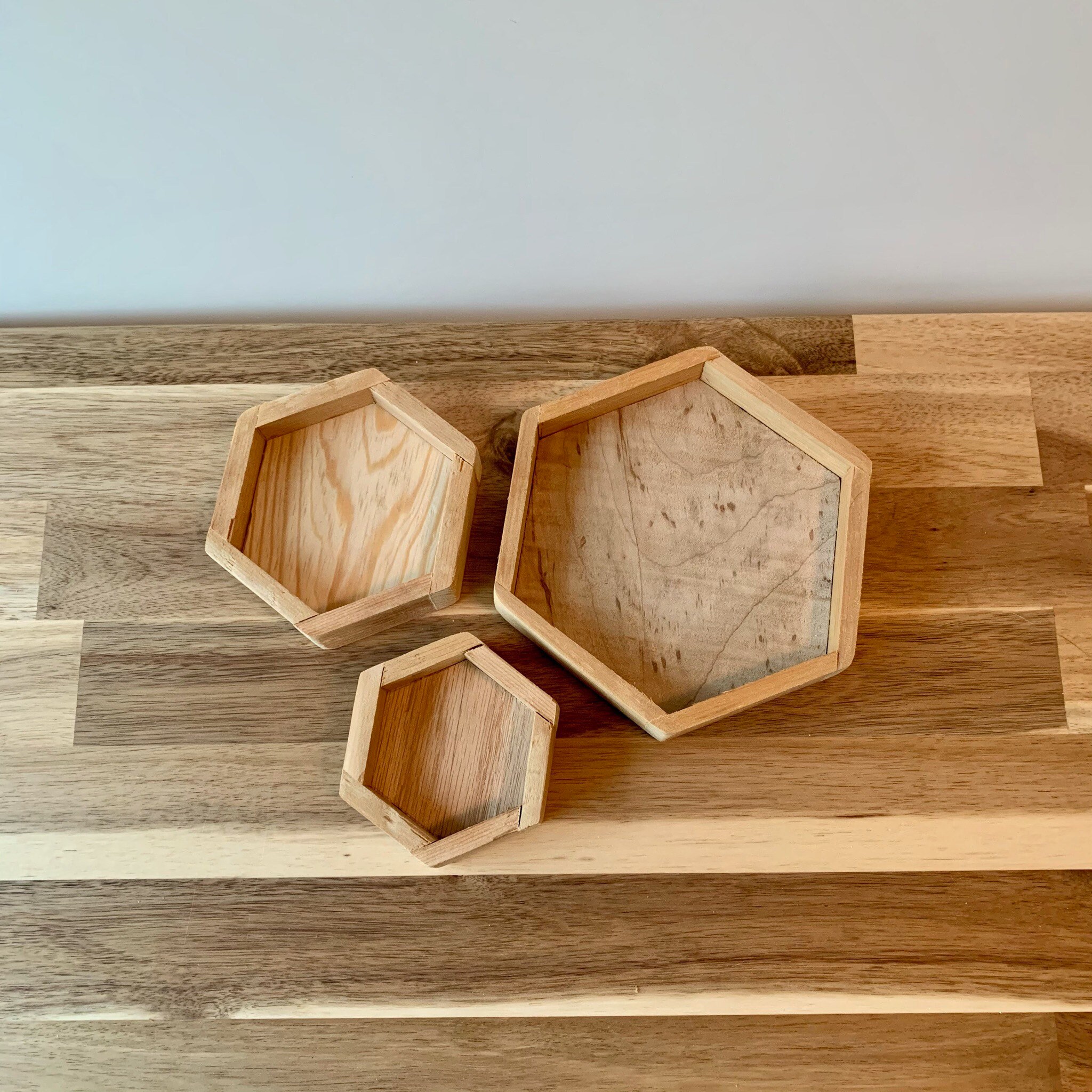 Wooden Hexagon Tray Set - Etsy
