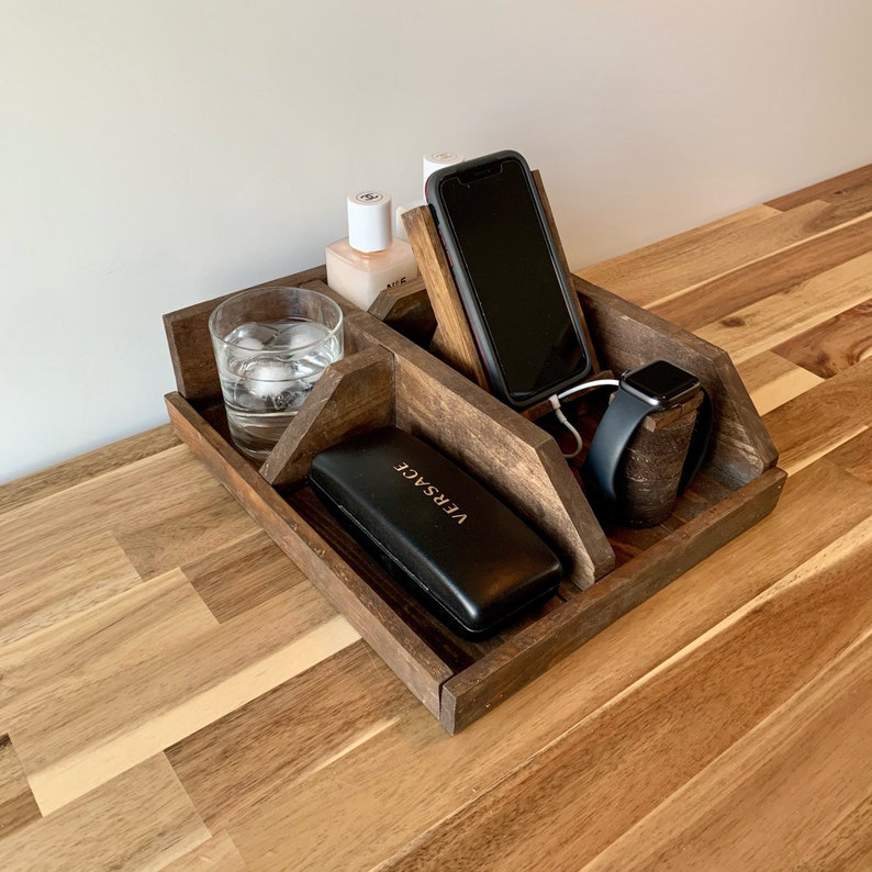 Custom Wooden Bedside Table Organizer and Charging Station - Etsy