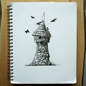 Ink Art Print Crumbling Tower - Etsy