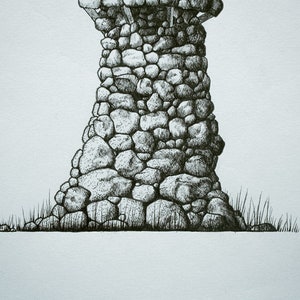 Ink Art Print Crumbling Tower - Etsy