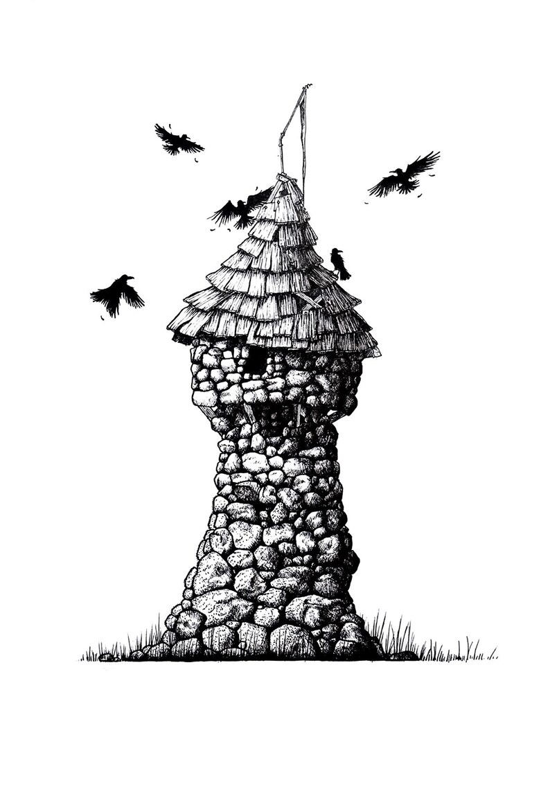 Ink Art Print Crumbling Tower - Etsy