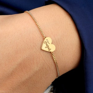 Personalized Heart Bracelet, Silver Heart Name Bracelet, Handmade Gold ...