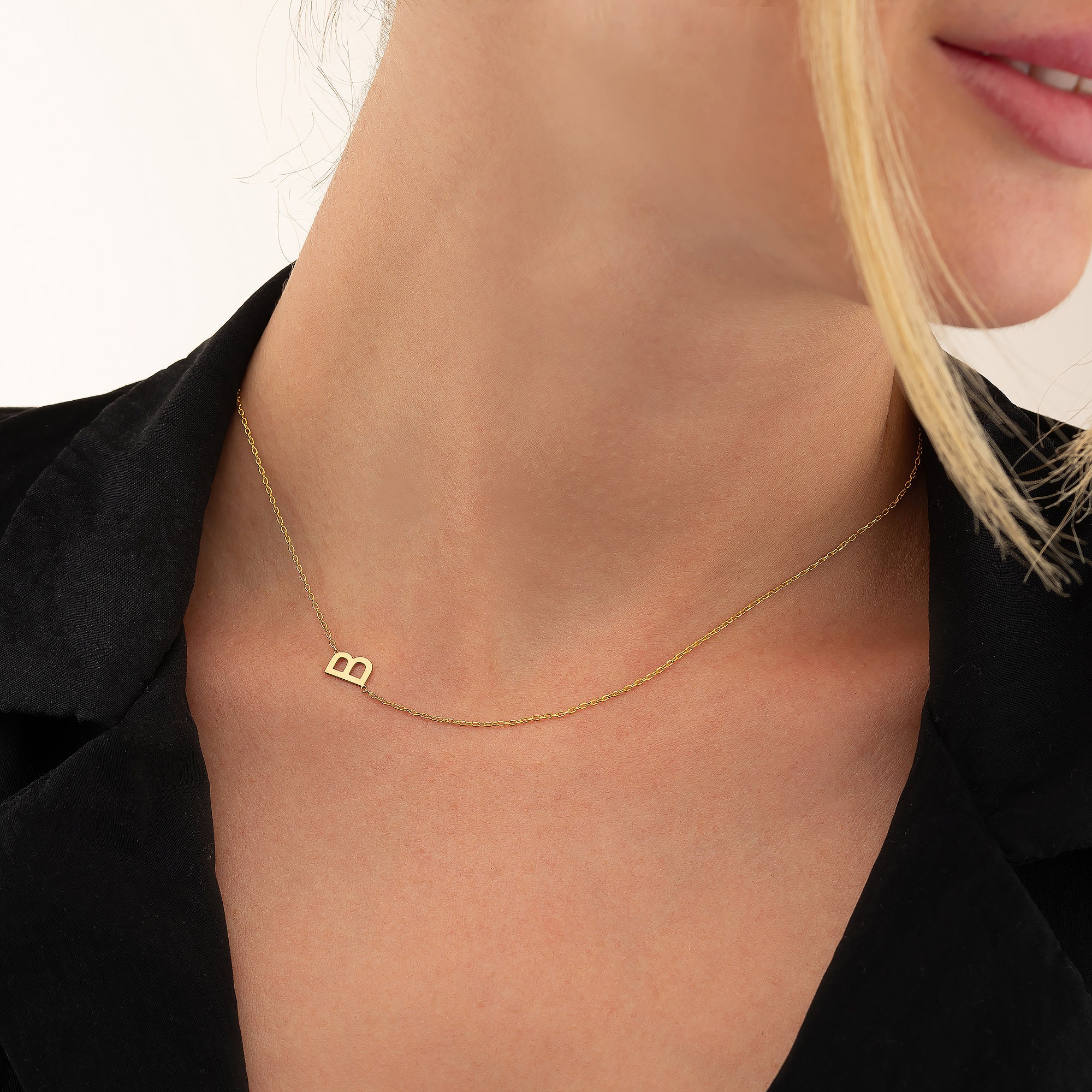 Side Letter Necklace Silver Letter Necklace Personalized - Etsy