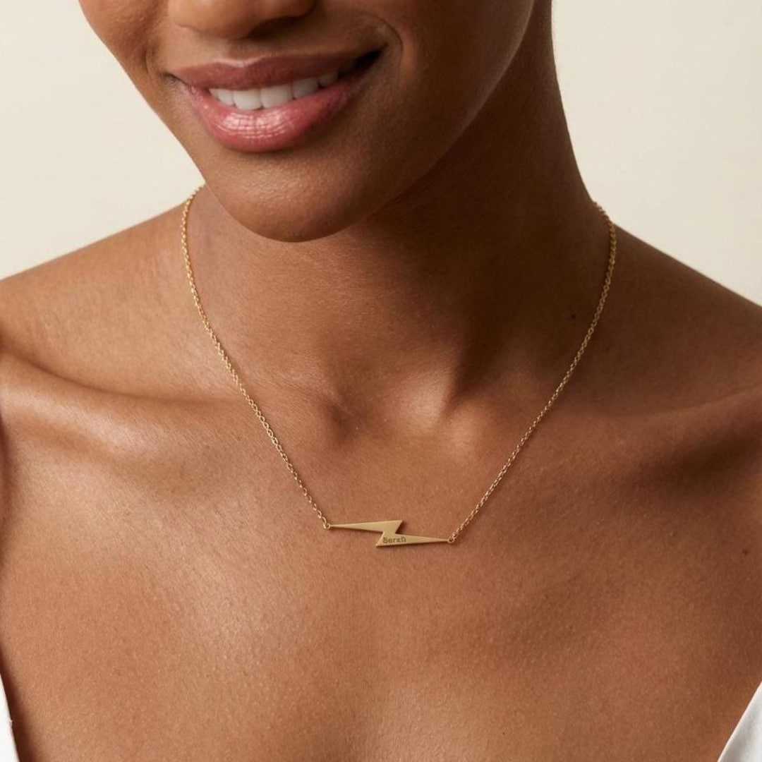Personalized Lightning Bolt Name Necklace, Custom Name Necklace Gold ...