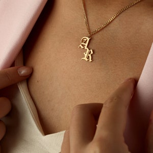 Thick Chain Gothic Necklace, Gothic Initial Necklace, Bottom Top Necklace, Personalized Necklace ...
