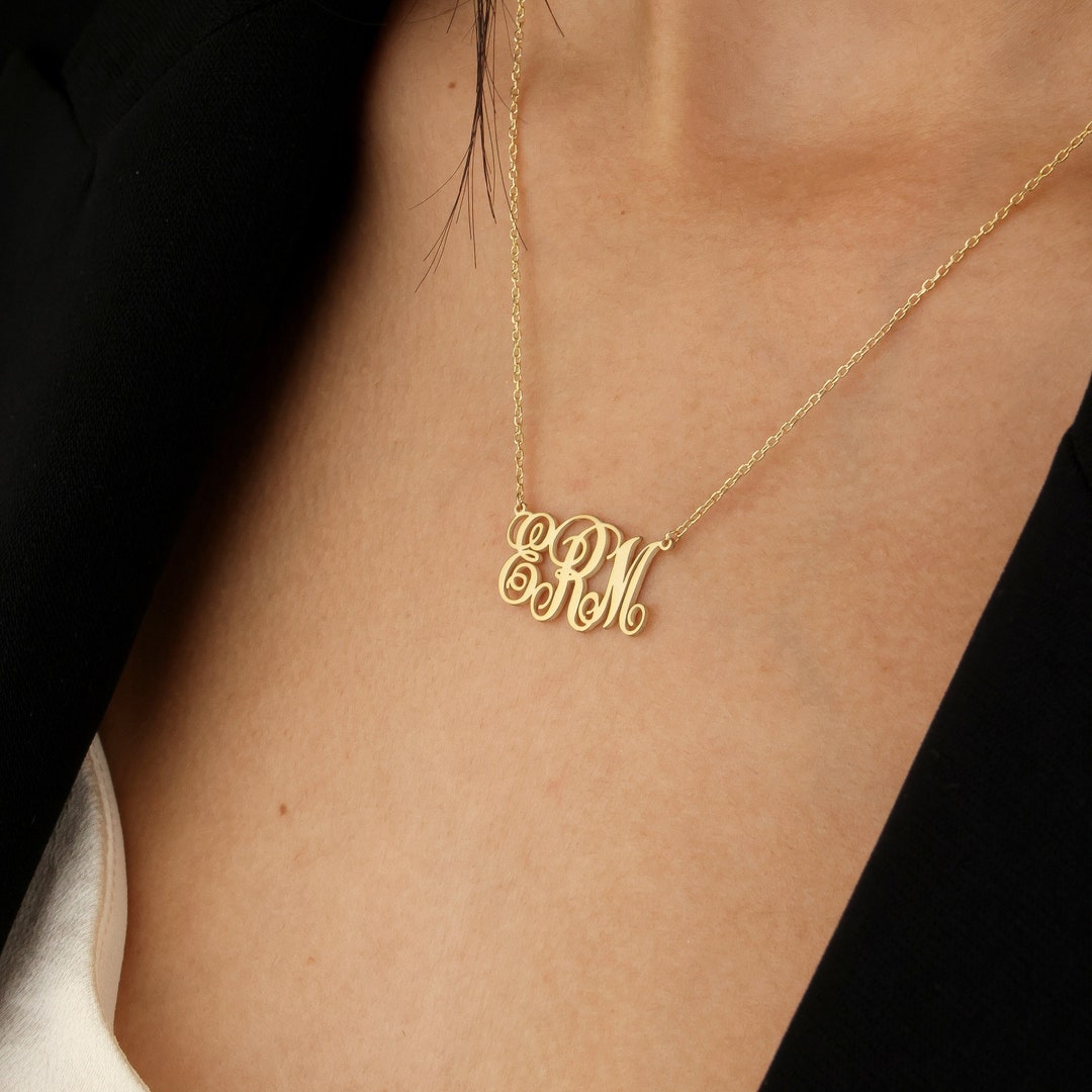 Monogram Letter Necklace, 925 Silver Monogram Necklace, 3 Letter ...