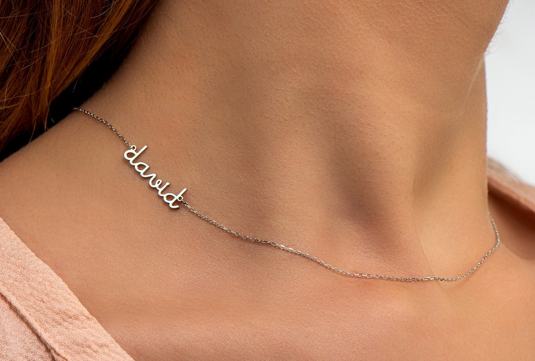 Minimalist Side Necklace Tiny Name Necklace Sideways Name - Etsy