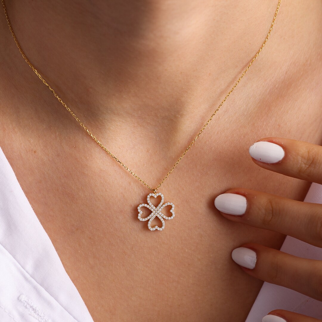 Clover Stone Necklace Stone Clover Necklace Four Leaf Clover - Etsy