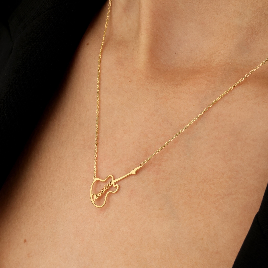 Guitar Symbol Name Necklace, Personalized Guitar Name Necklace ...