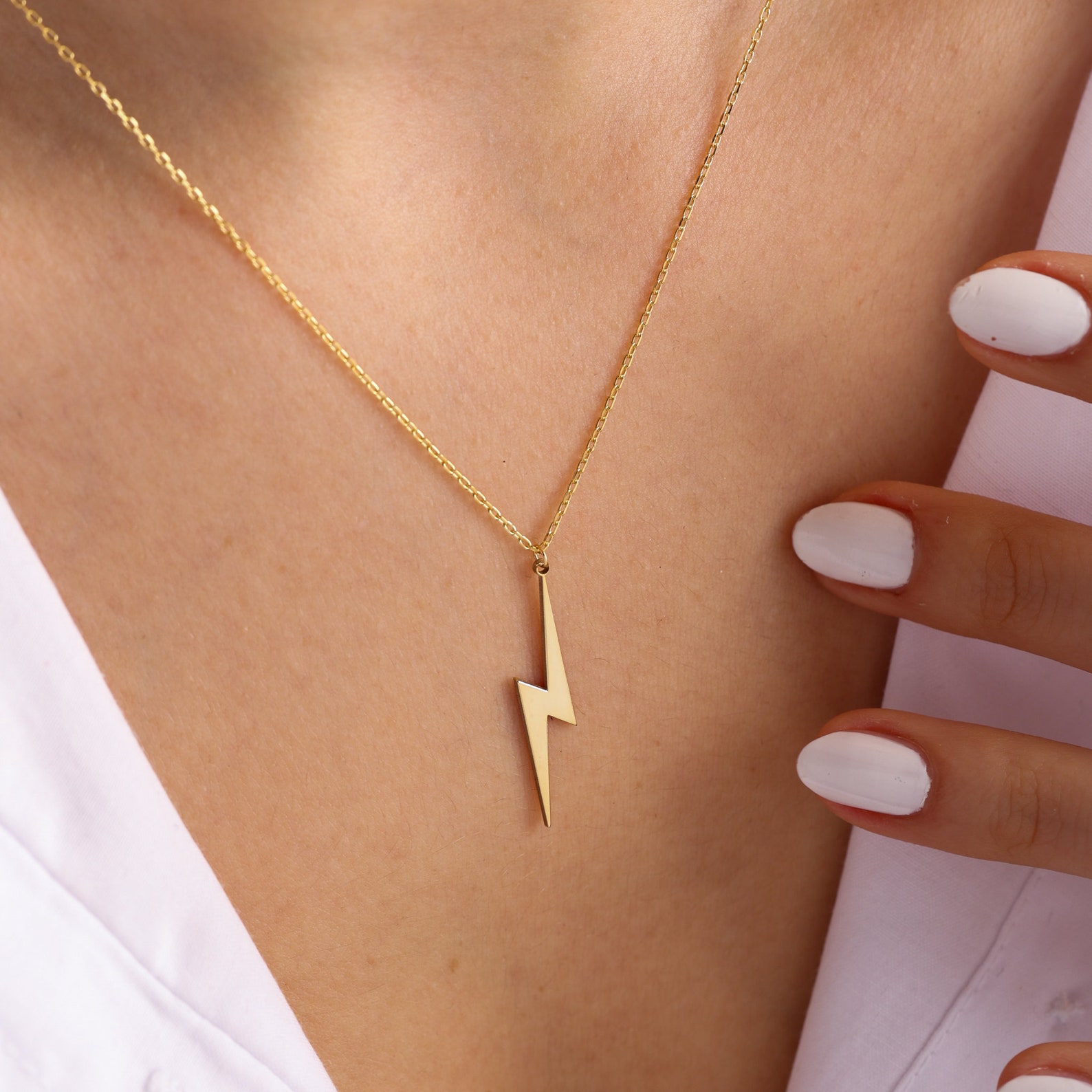 Upright Lightning Necklace Gold Ligtning Necklace Gold - Etsy