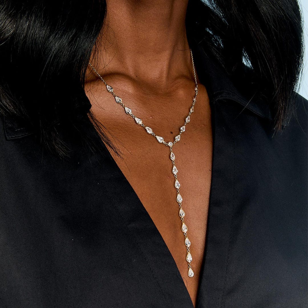 Sterling Silver Lariat Necklace, Cleavage Necklace, Dainty Layering Y ...