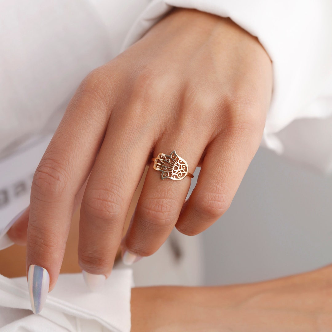 18k Gold Plated Hamsa Ring, Hamsa Hand of Fatima Ring, Jewish Jewelry, Religious Ring ...