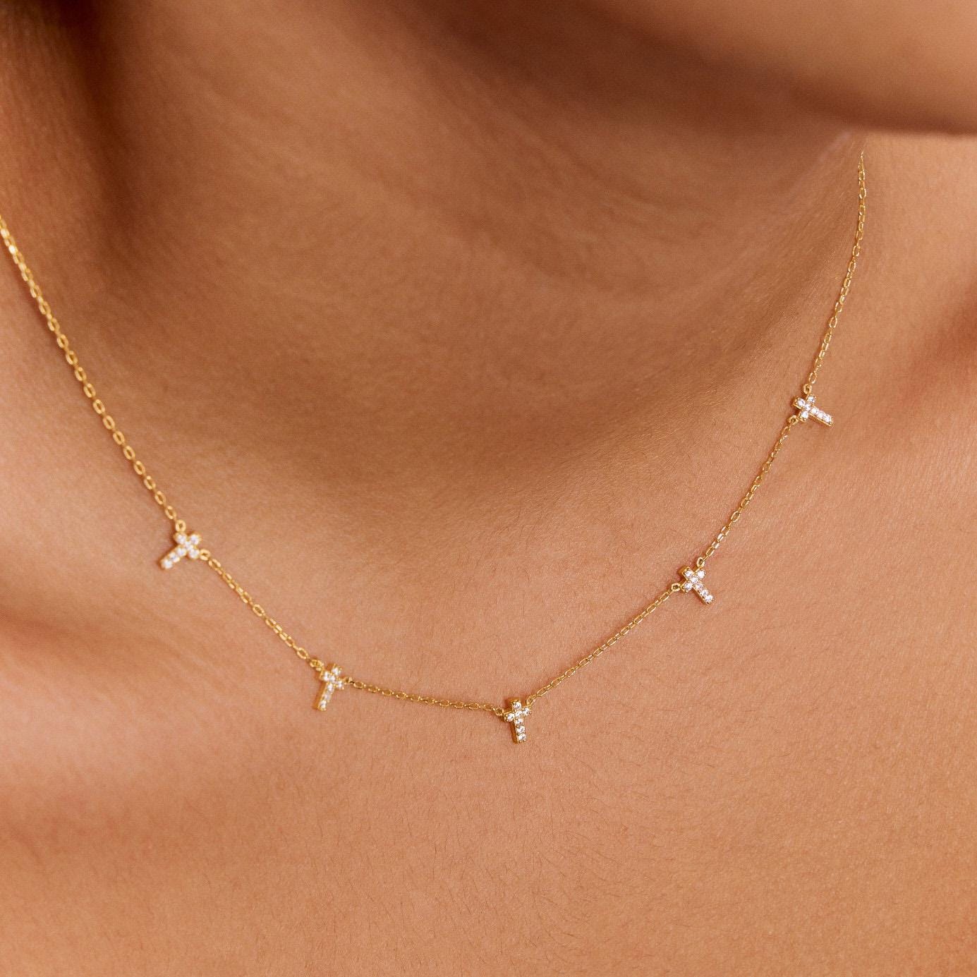 Tiny Multiple Cross Necklace,dainty Multiple Cross Necklace,diamond ...