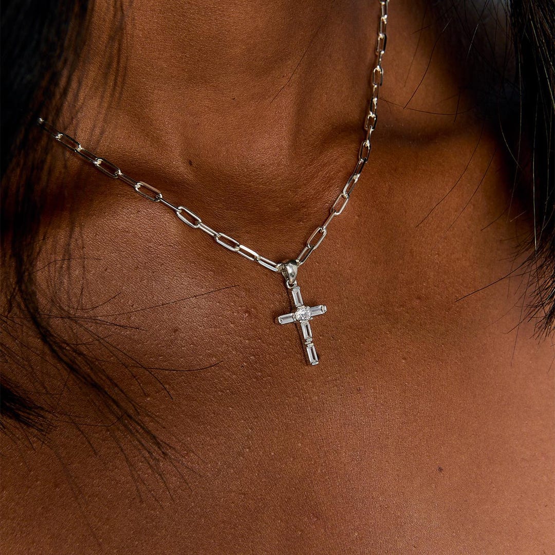 Diamond Cross Necklace, Paper Clip Chain Cross Necklace, Cross Charms ...