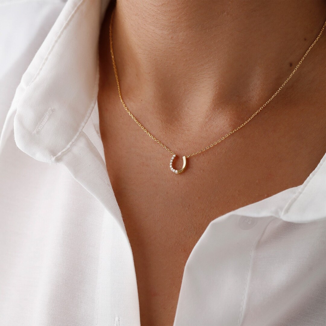 Dainty Horseshoe Necklace, Minimalist Luck Necklace, 925 Sterling ...