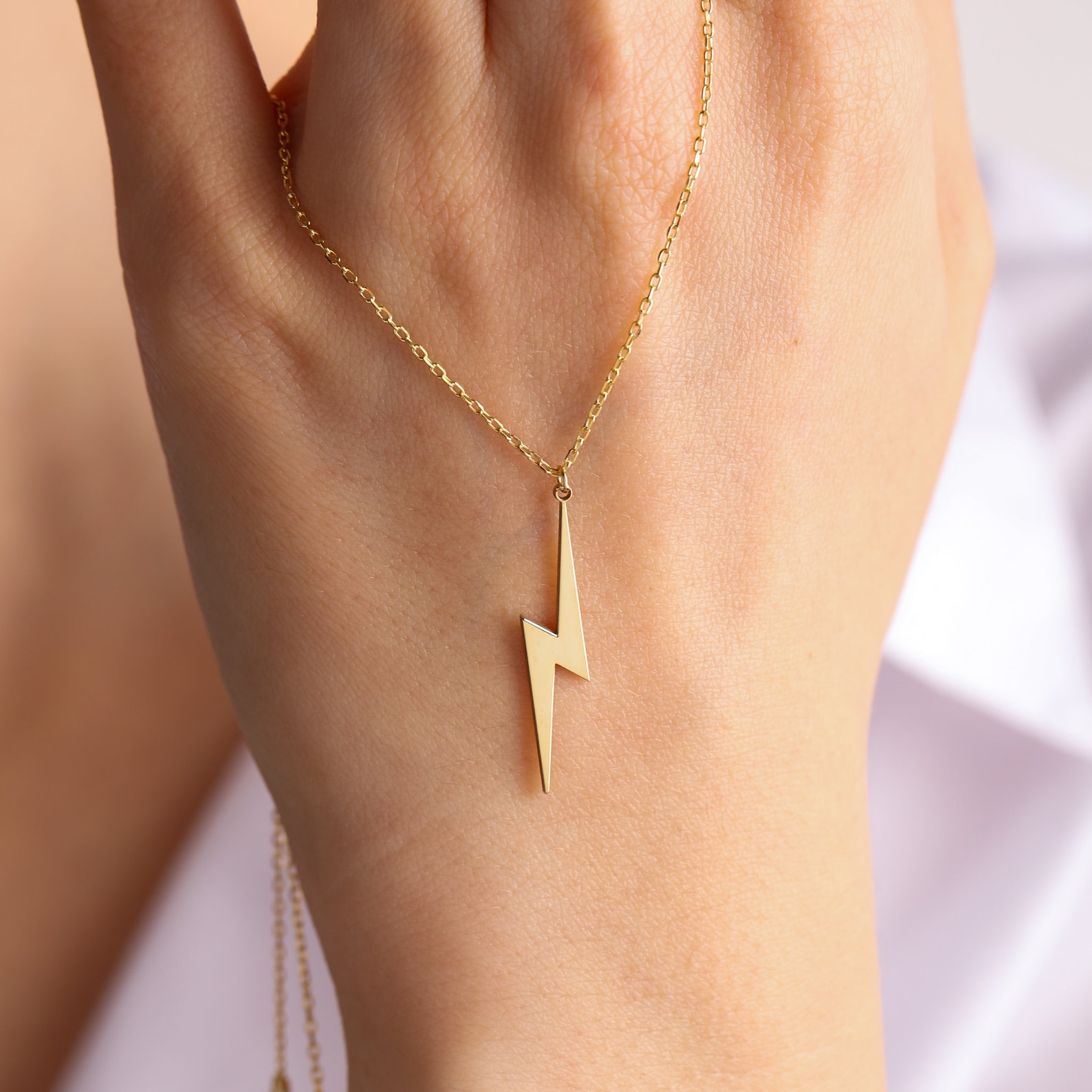 Upright Lightning Necklace Gold Ligtning Necklace Gold - Etsy