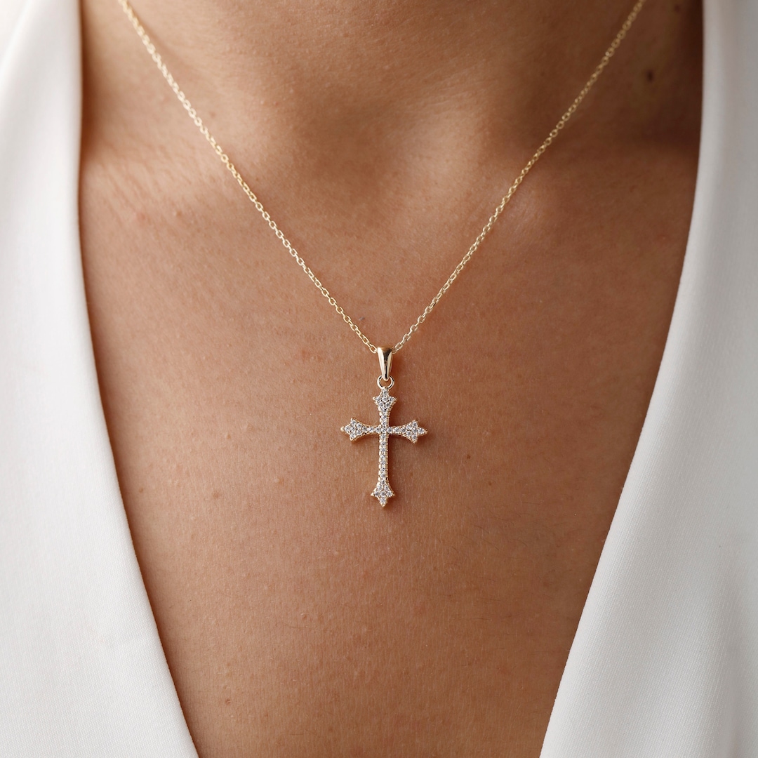 925k Sterling Silver Pave Cross Pendant, Holy Cross Necklace, Cross ...