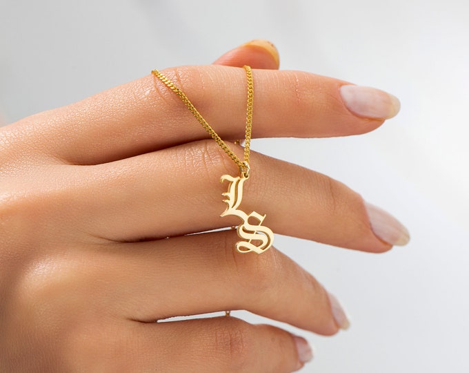 Thick Chain Gothic Necklace Gothic Initial Necklace Bottom - Etsy