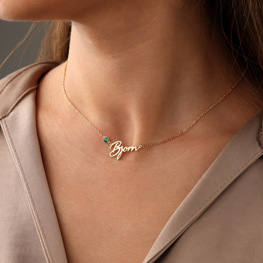 Birthstone Name Necklace, Written Necklace, Minimalist Necklace, New ...
