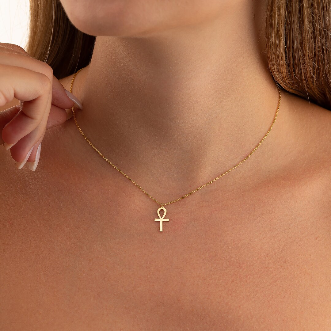 18K Gold Ankh Necklace Gold Ankh Necklace Dainty Ankh - Etsy