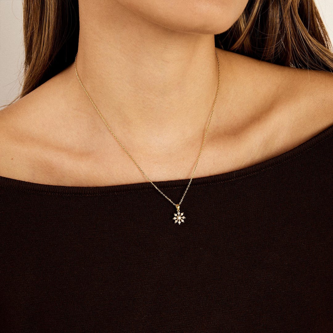 Dainty Snowflake Necklace, Diamond Snowflake Necklace, Christmas Gift ...