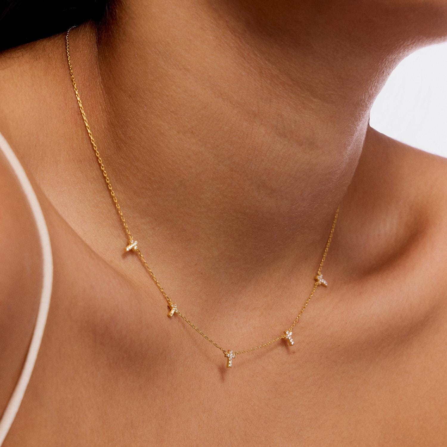 Tiny Multiple Cross Necklace,dainty Multiple Cross Necklace,diamond ...