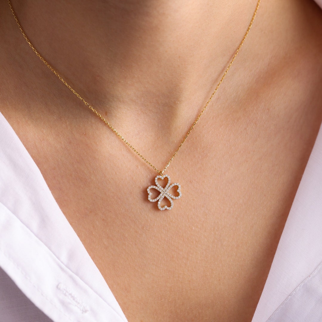 Clover Stone Necklace, Stone Clover Necklace, Four Leaf Clover Necklace ...