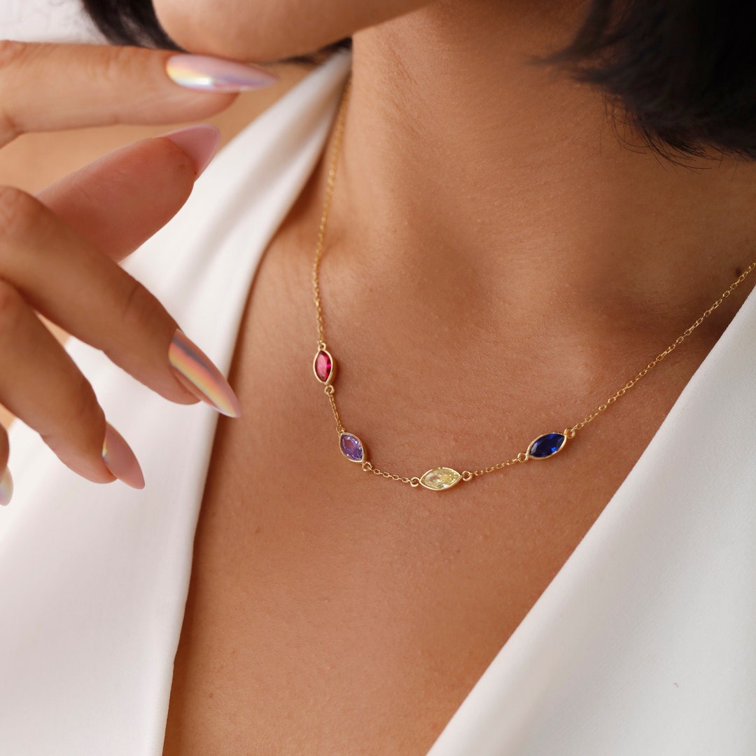 Custom Family Birthstone Necklace, Multi-birthstone Necklace ...