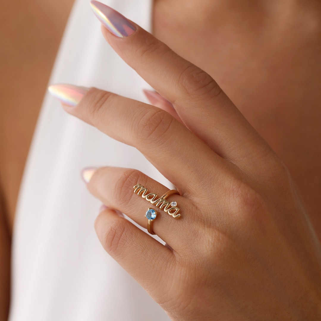 Personalized Birthstone Mama Ring, Adjustable Mama Ring, Silver ...