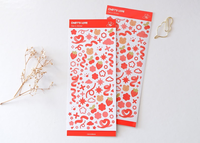Cherry Love Mini Sticker Sheet Aesthetic Stickers Tiny Stickers Deco ...