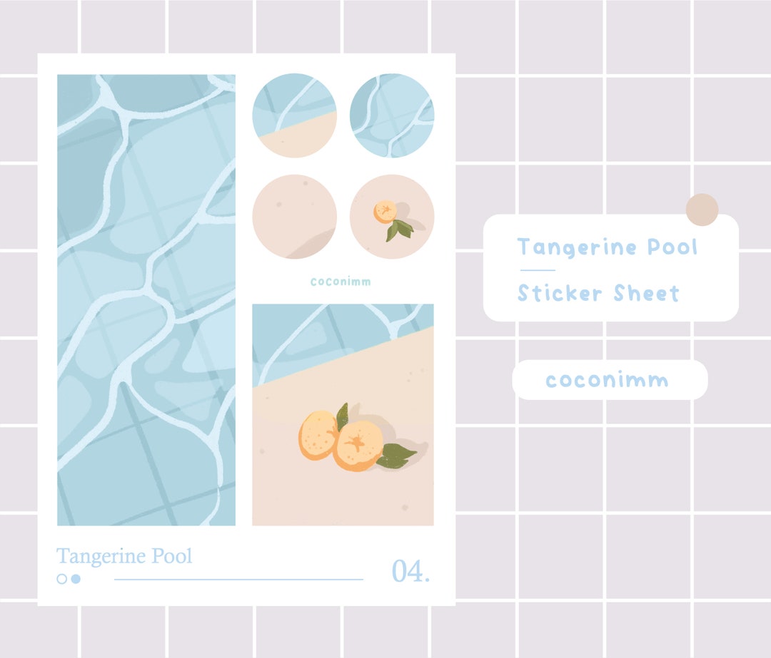 Tangerine Pool Sticker Sheet Aesthetic Sticker Sheet Journal Stickers ...