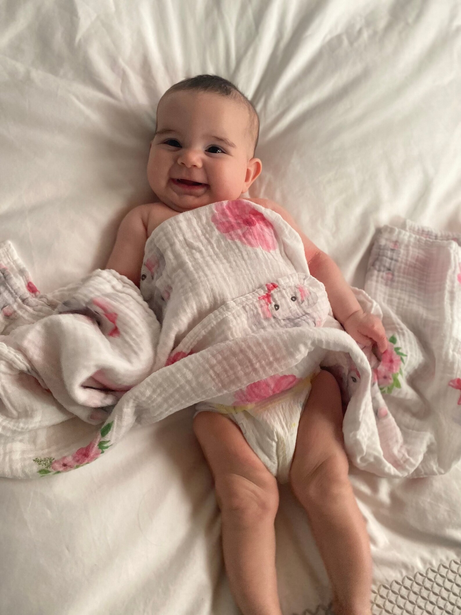 Pink Elephant Muslin Swaddle Blanket, Baby Girl Bamboo Muslin Swaddle ...