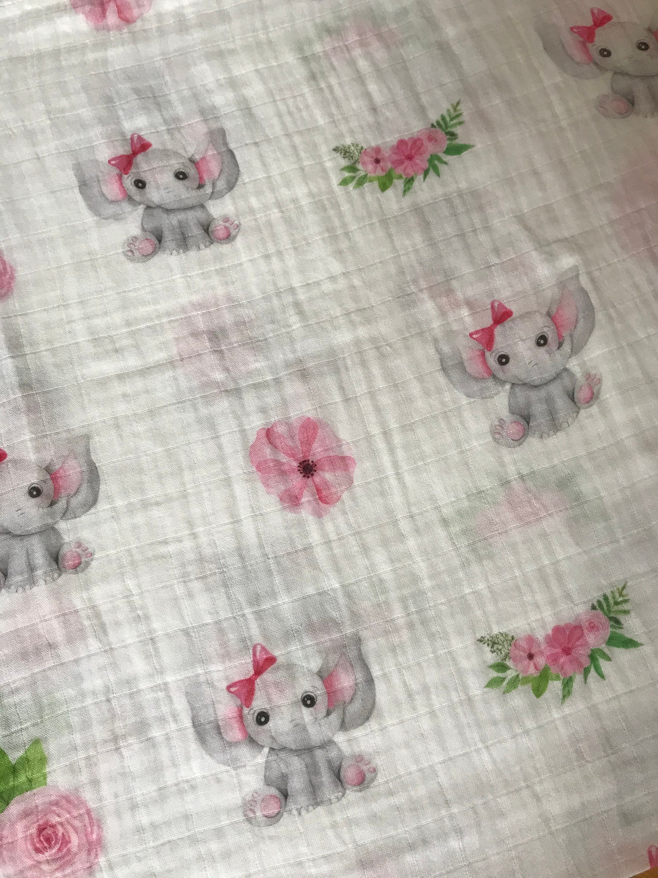 Pink Elephant Muslin Swaddle Blanket, Baby Girl Bamboo Muslin Swaddle ...