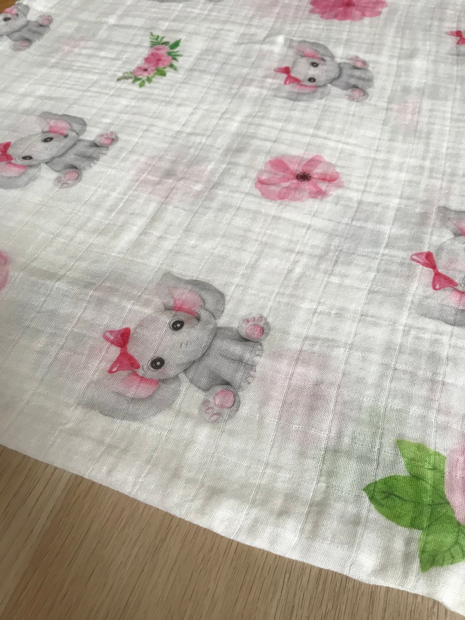 Pink Elephant Muslin Swaddle Blanket, Baby Girl Bamboo Muslin Swaddle ...