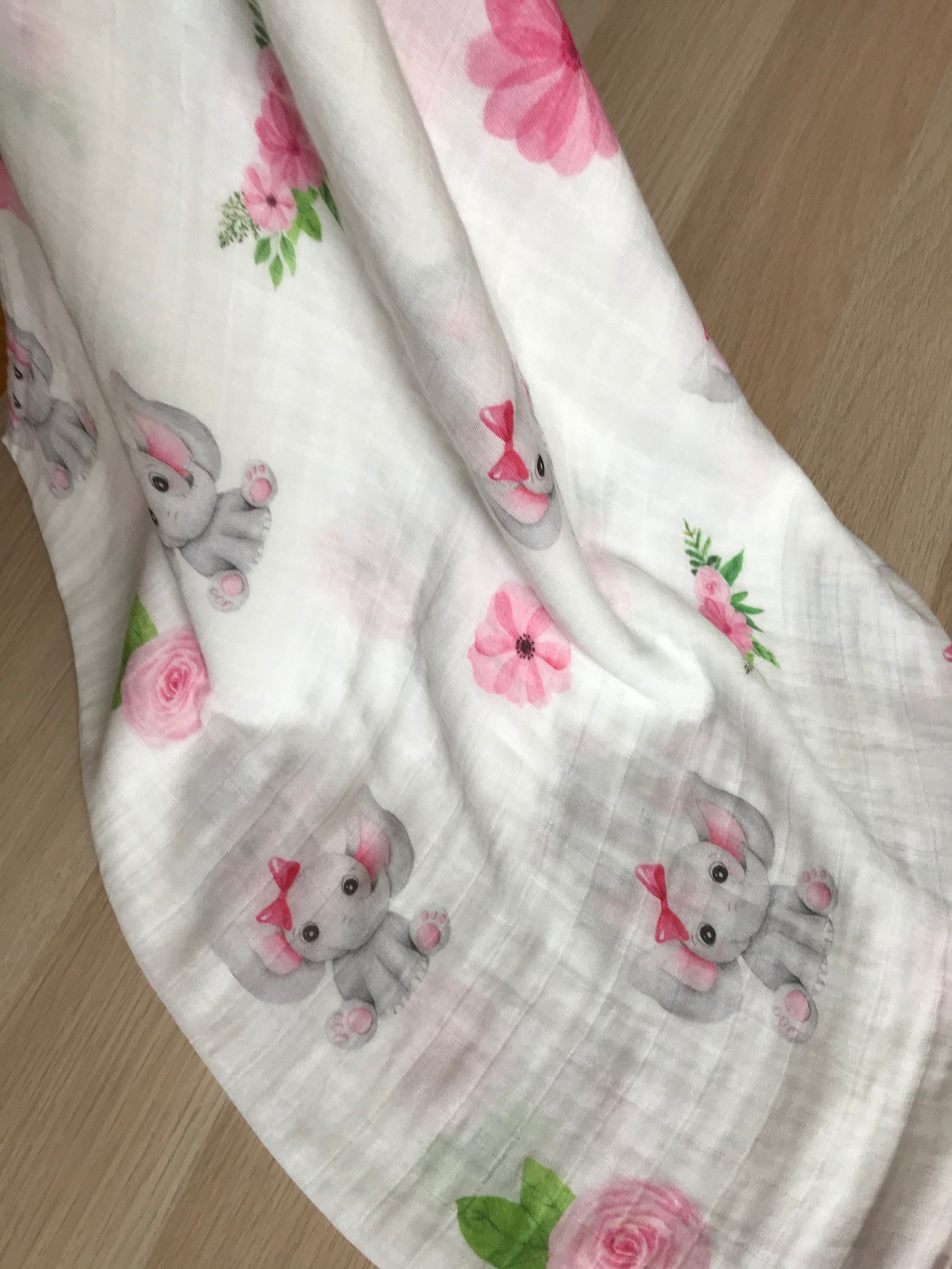 Pink Elephant Muslin Swaddle Blanket, Baby Girl Bamboo Muslin Swaddle ...
