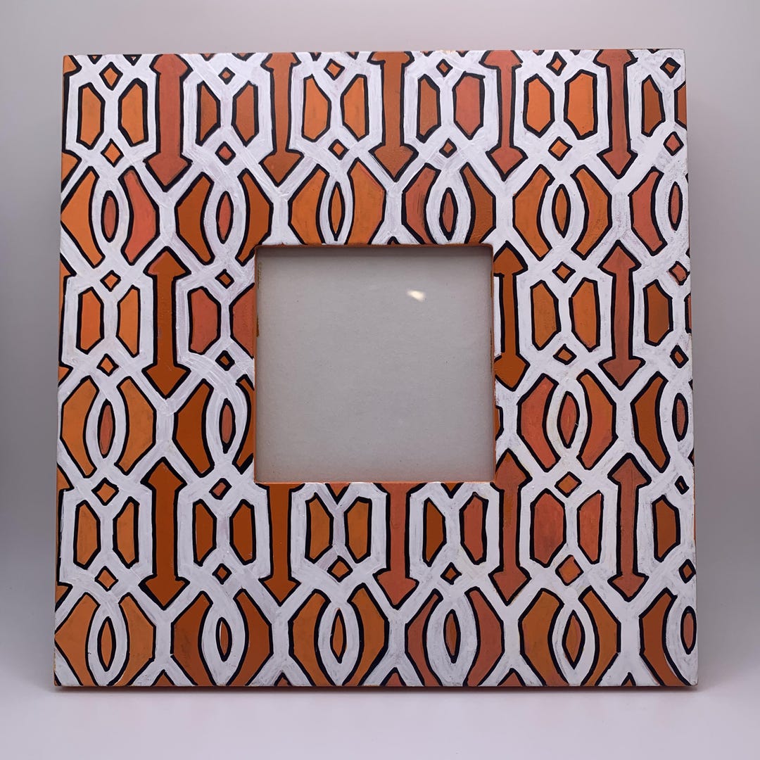 Hand Painted Wooden 10x10 Square Picture Frame With 4x4 Opening, Orange ...