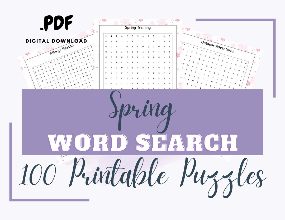 Spring Word Search Puzzle: 100 Printable Pages With Solutions (PDF) - Etsy