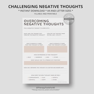 Challenging Negative Thoughts CBT Printable Worksheet Journal - Etsy