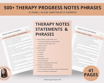 Therapy Progress Notes Cheat Sheet Phrases and Statements Counselor ...
