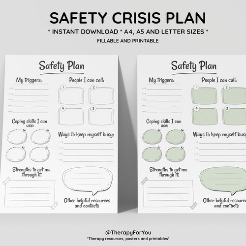 Printable Safety Crisis Plan Worksheet Therapy Aid School - Etsy
