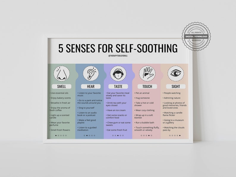 5 Five Senses DIGITAL Self Care Print Self Soothing Mental Health ...