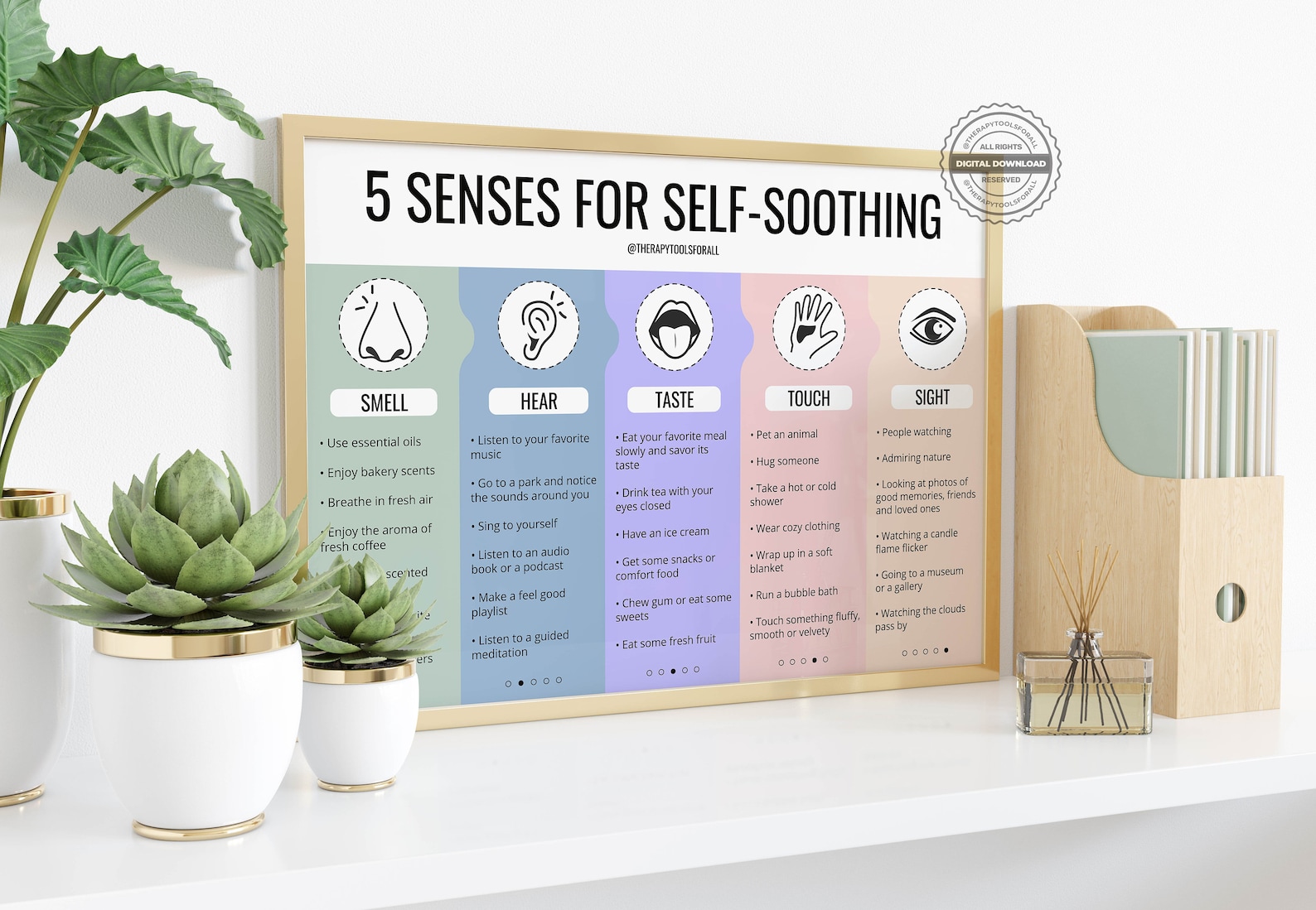 5 Five Senses DIGITAL Self Care Print Self Soothing Mental Health ...